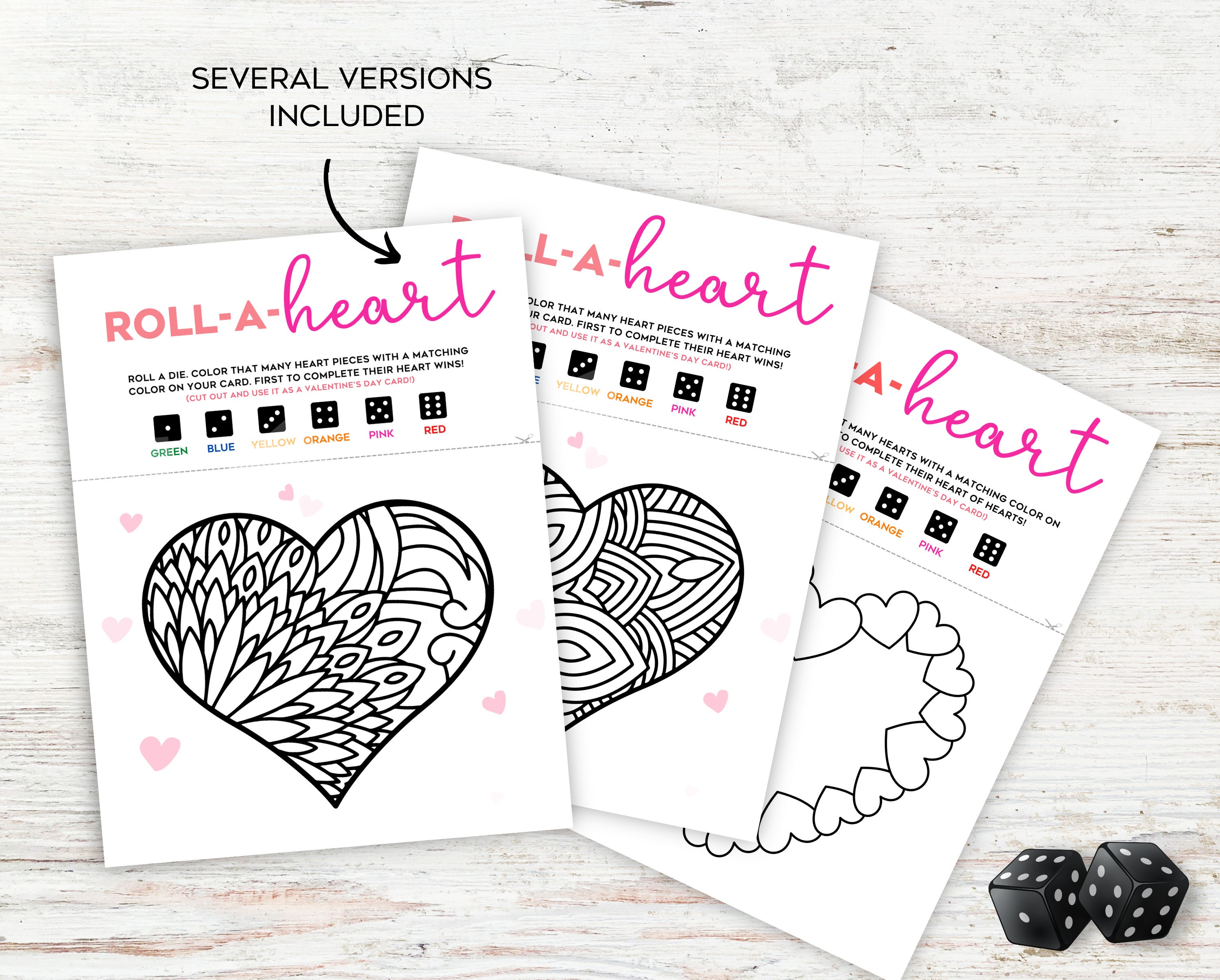 Roll A Heart Game, Printable Valentine's Games, Valentine's Games for ...