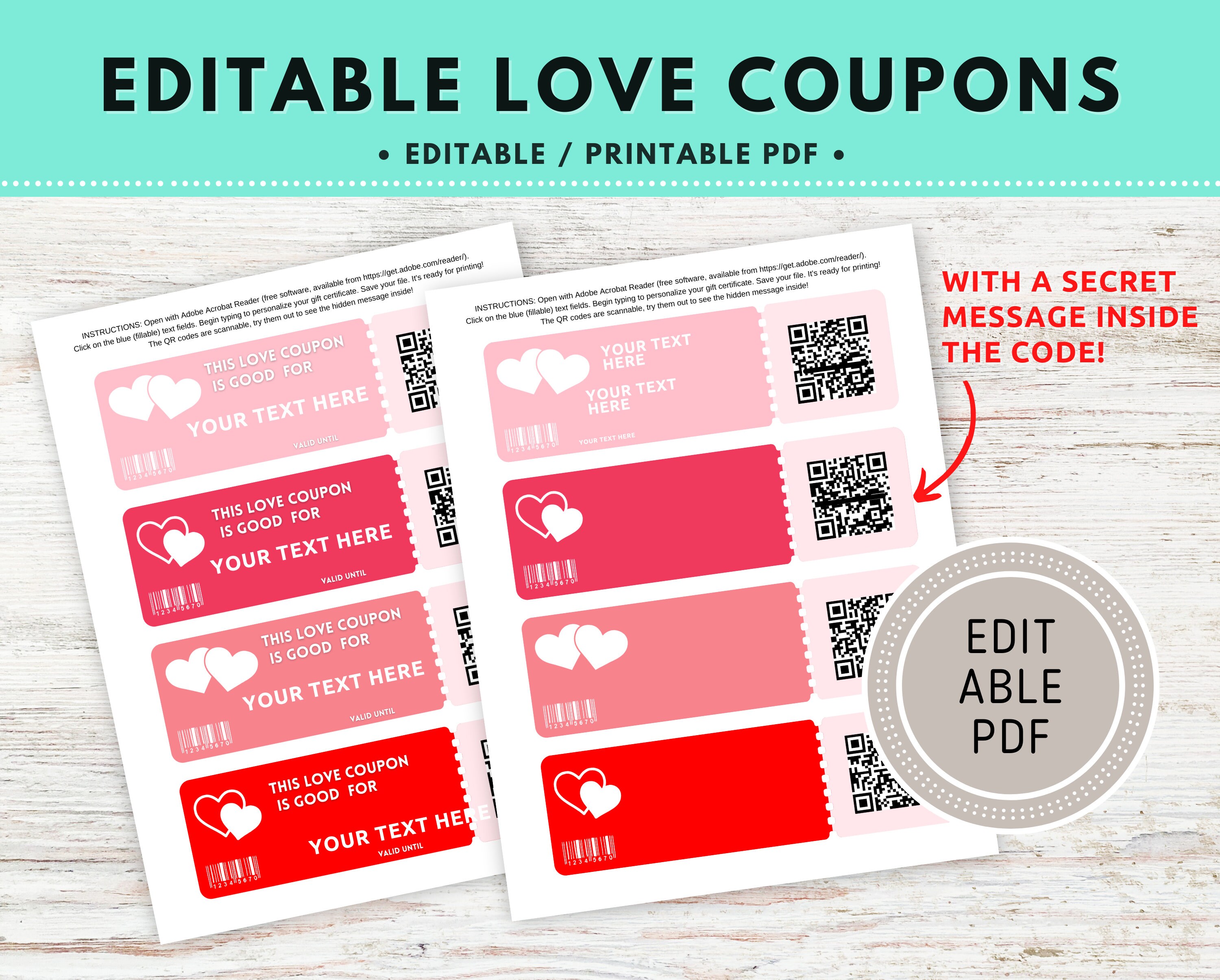 Editable Love Coupons, Valentine's Day Coupon, Printable Coupon ...