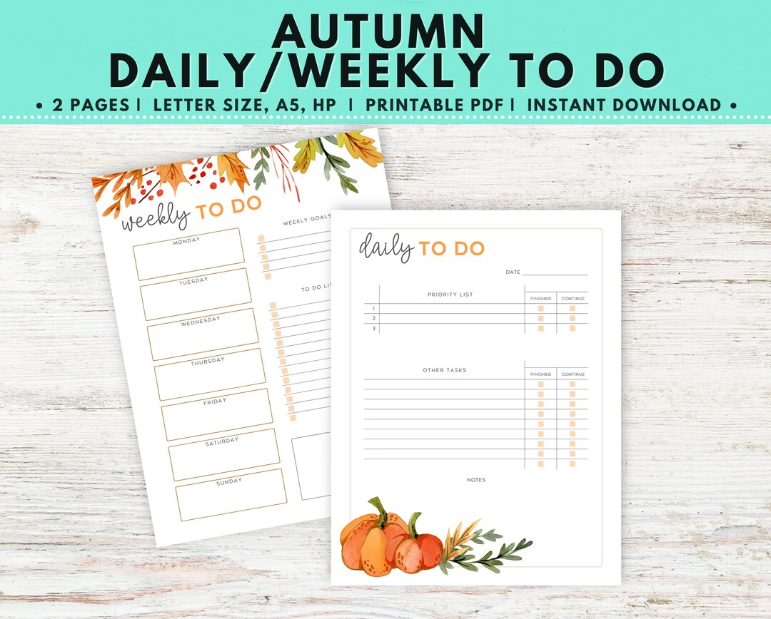 Fall to Do List, Fall Daily Planner, Autumn to Do List, Fall Weekly ...