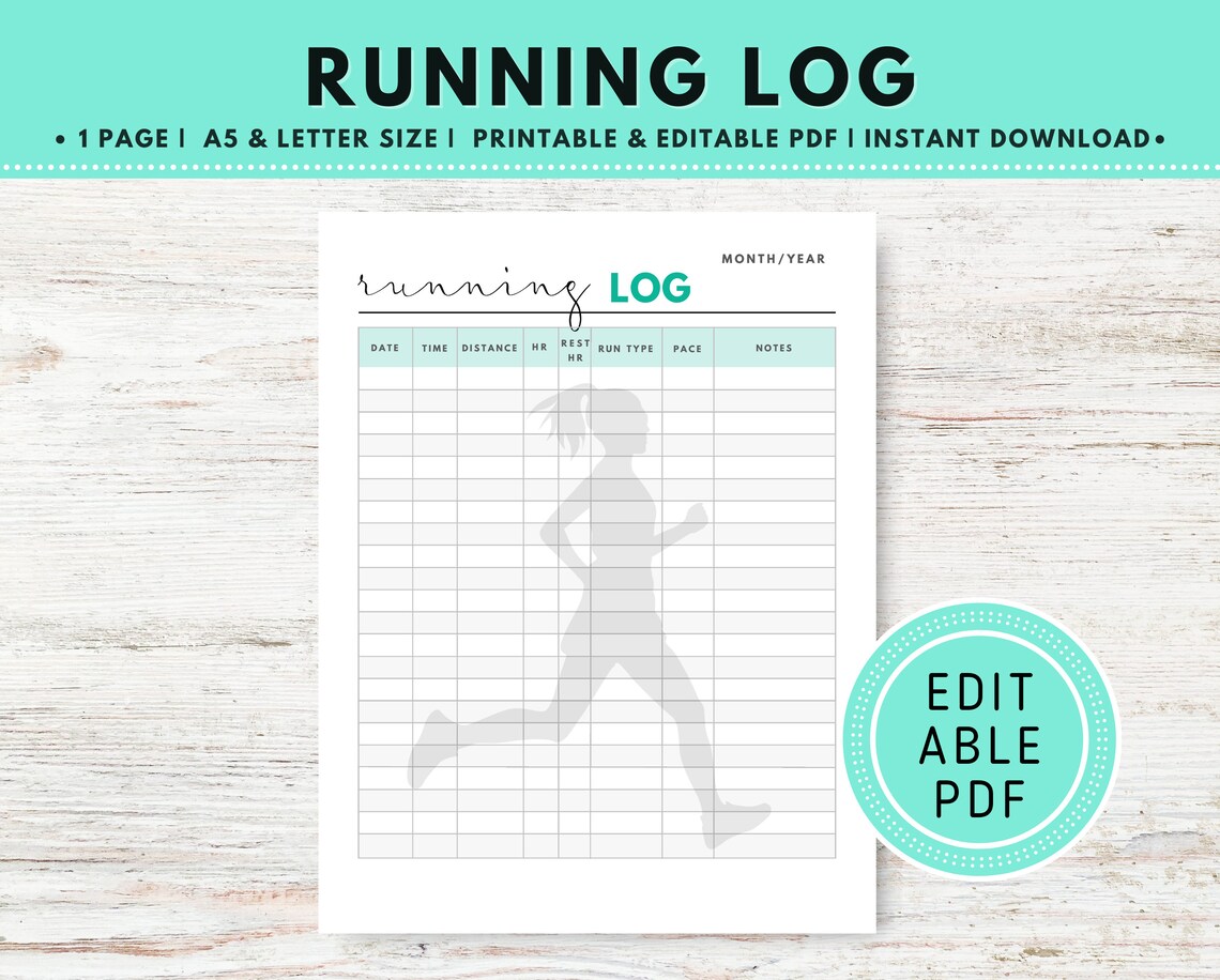 Running Log Tracker Printable Jogging and Workout Planner - Etsy