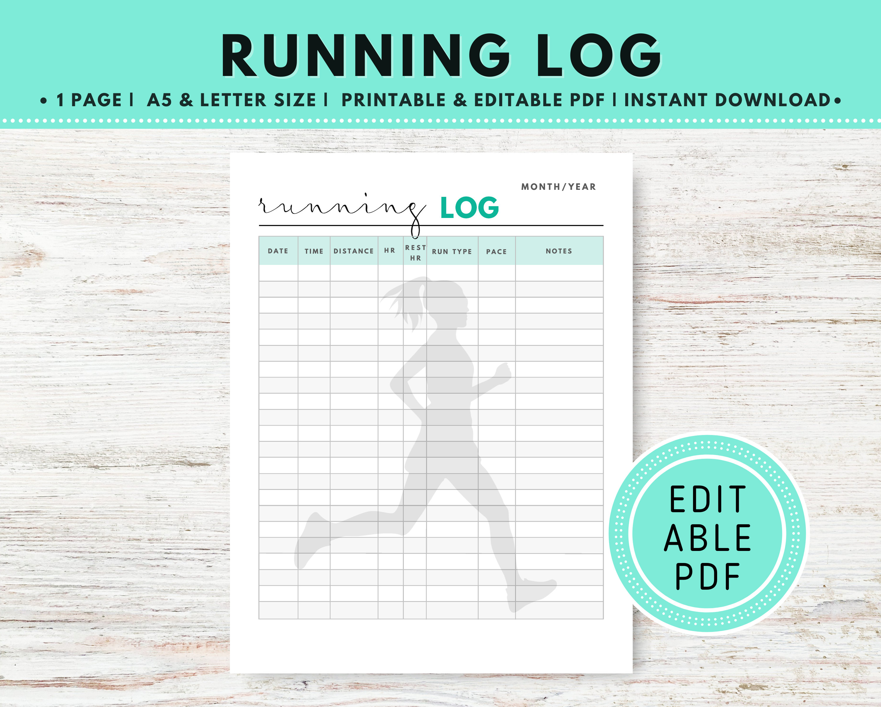 Running Log Tracker, Printable Jogging and Workout Planner, Exercise ...