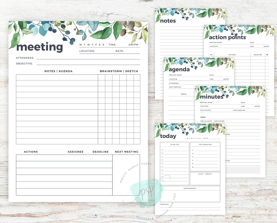 Floral Meeting Notes Template, Meeting Notes Printable, Meeting Minutes ...