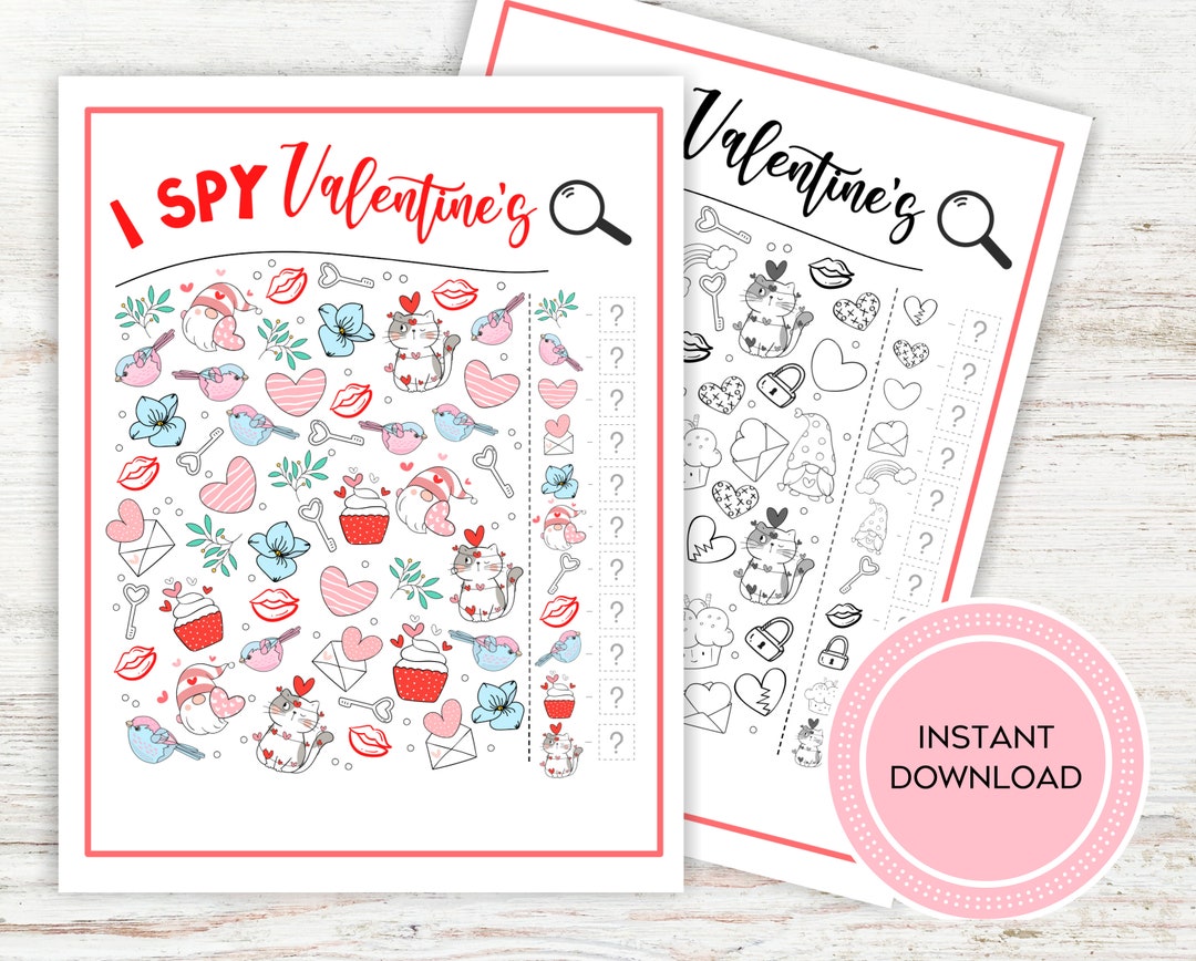 I Spy Valentine's, Valentine's Coloring Page, Valentine's Day Activity ...