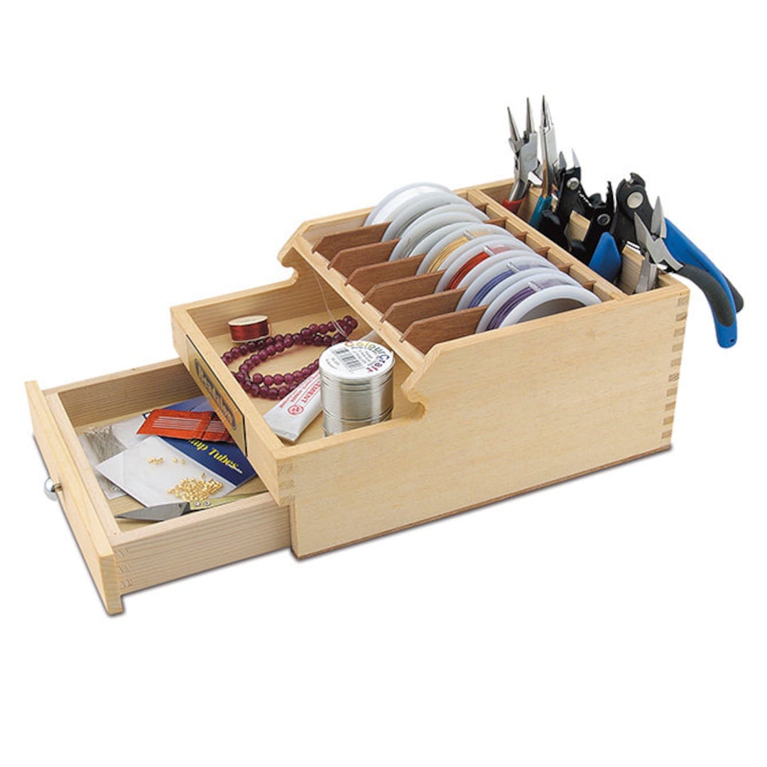 Wood Jewelry Tool Organizer With Drawer - Wood Bench Jewelry Tool ...