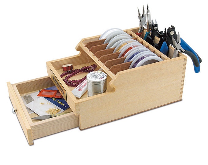 Wood Jewelry Tool Organizer With Drawer - Wood Bench Jewelry Tool ...