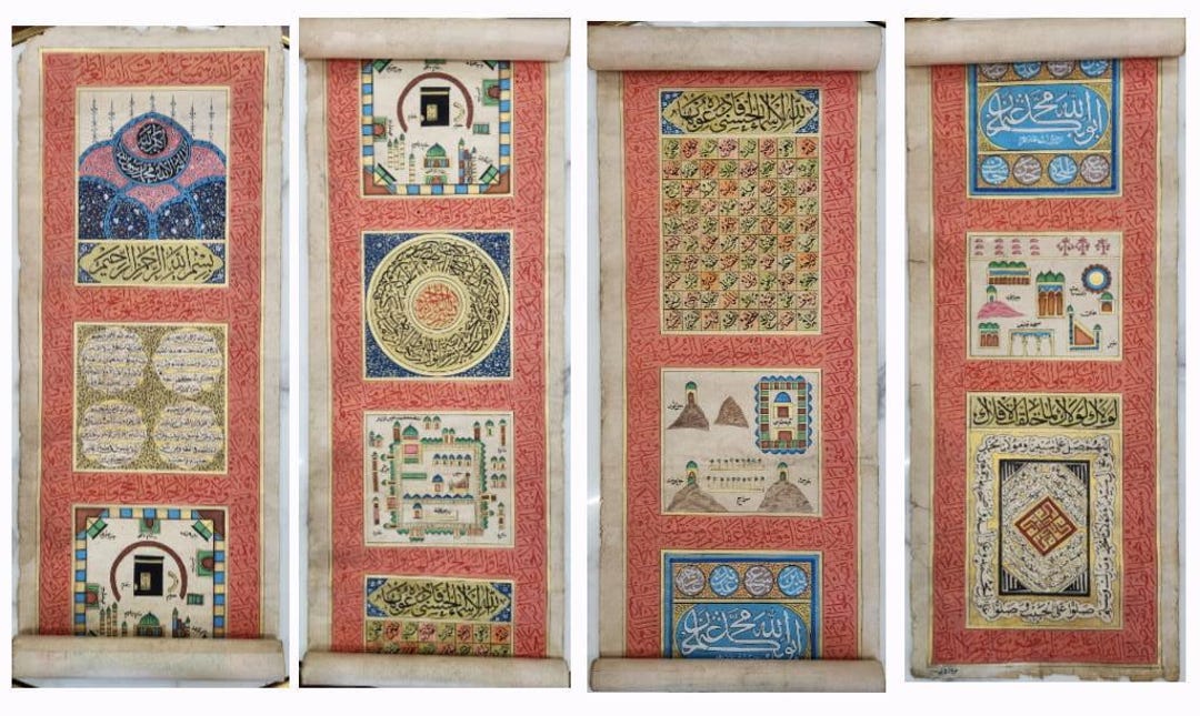 Rare Antique Ottoman HANDWRITTEN Scroll Inscribed Quran Verses and ...