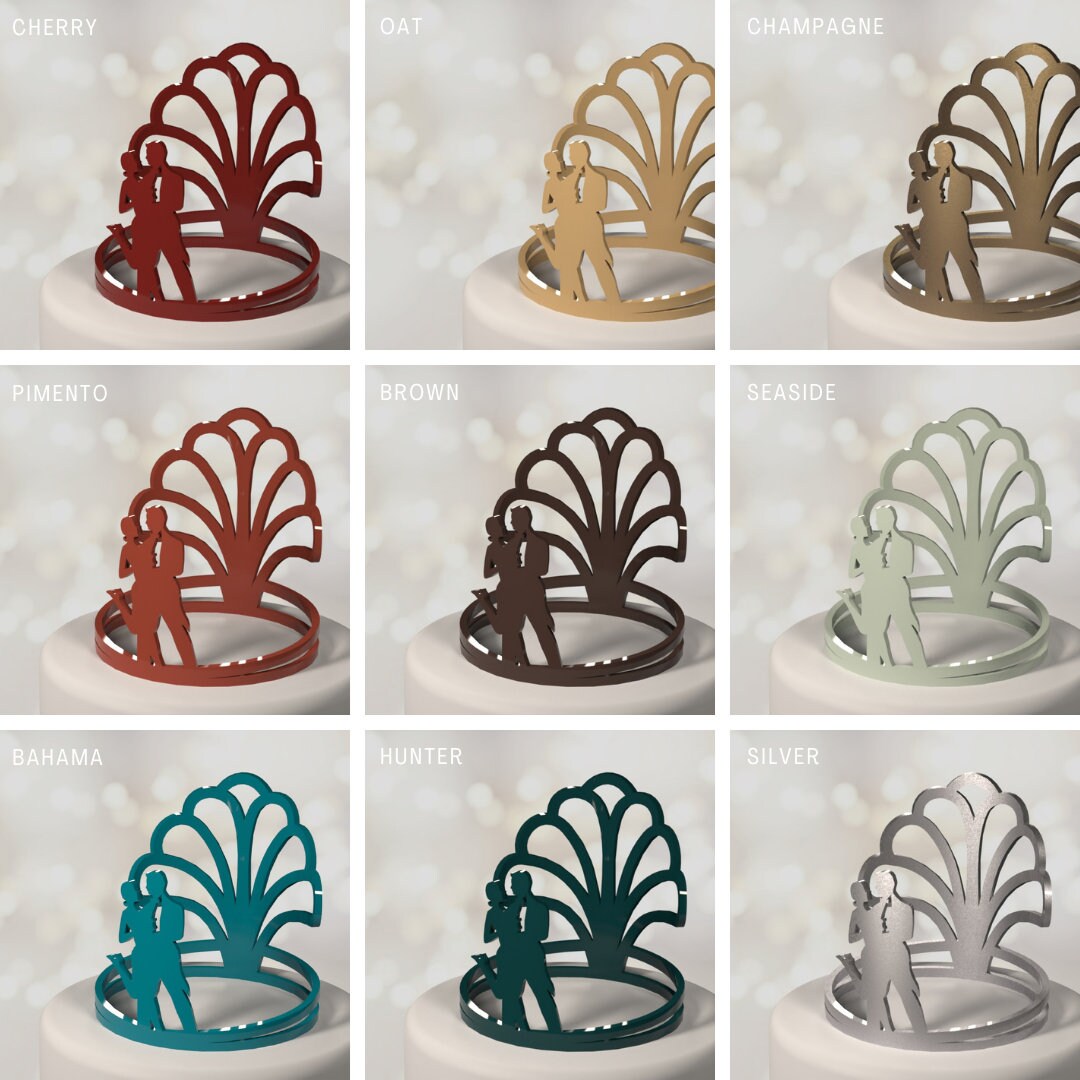 Art Deco Fan Wedding Cake Topper Custom Painted and Engraved | Etsy