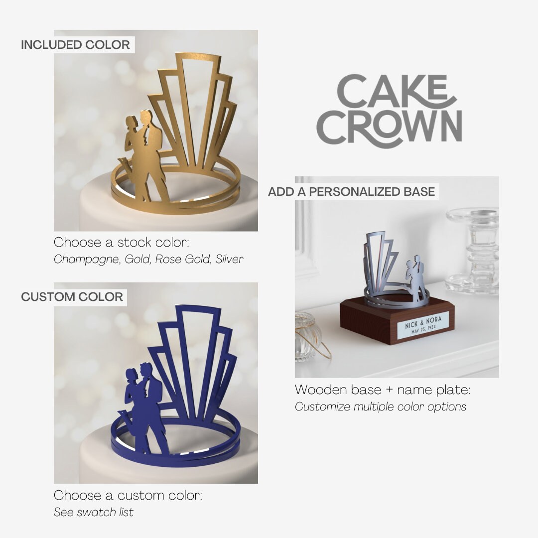 Art Deco Wedding Cake Topper Custom Painted and Engraved | Etsy