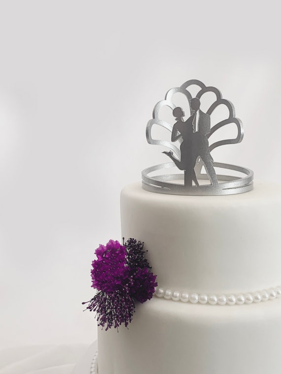 Art Deco Fan Wedding Cake Topper Custom Painted and Engraved | Etsy