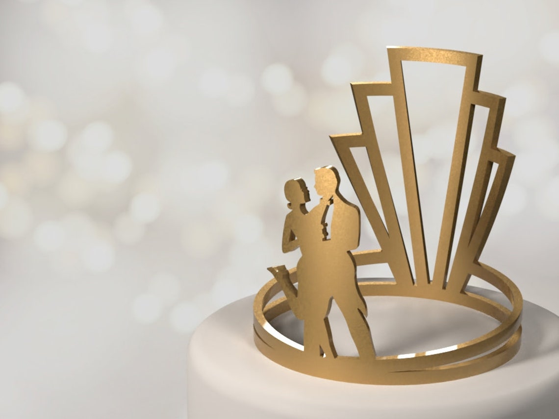Art Deco Wedding Cake Topper Custom Painted and Engraved | Etsy