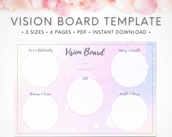 Vision Board Template • 3 Sizes • 6 Pages • Watercolor Design • Instant ...