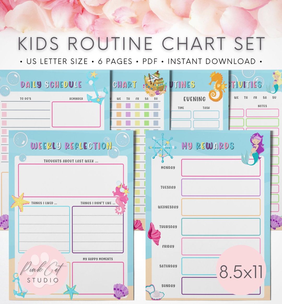 Kids Routine Chart Set Kids Reward Chart Chore Chart Daily Kids ...