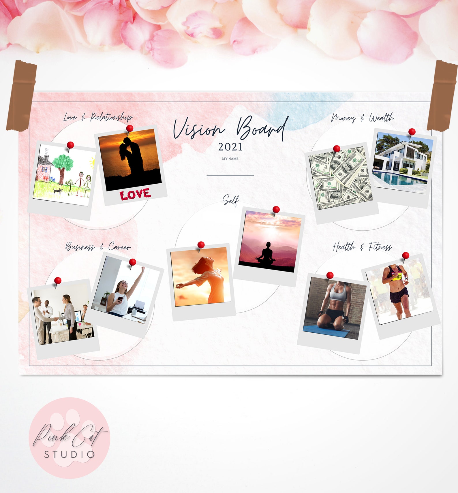 Vision Board Template • 3 Sizes • 6 Pages • Watercolor Design • Instant ...