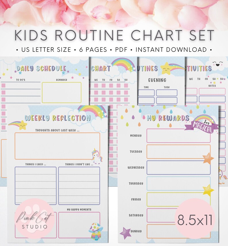 Kids Routine Chart Set Kids Reward Chart Chore Chart Daily Kids ...