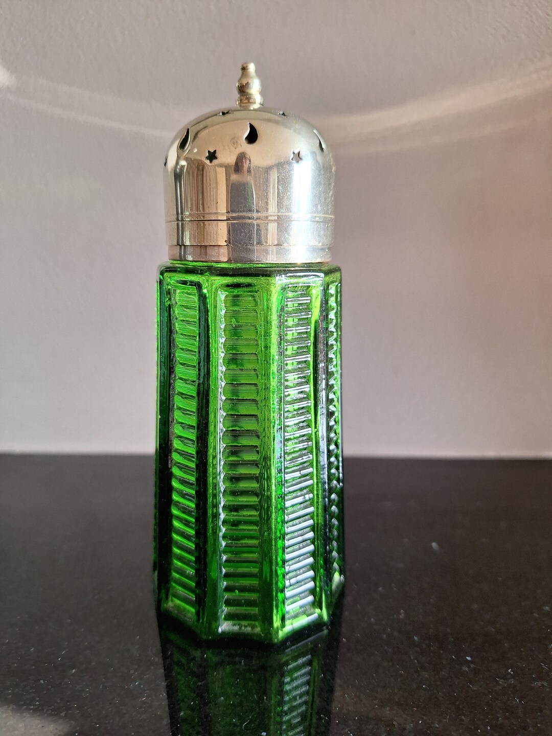 RARE Vintage Sugar Sifter in Green Glass With Epns Lid. - Etsy