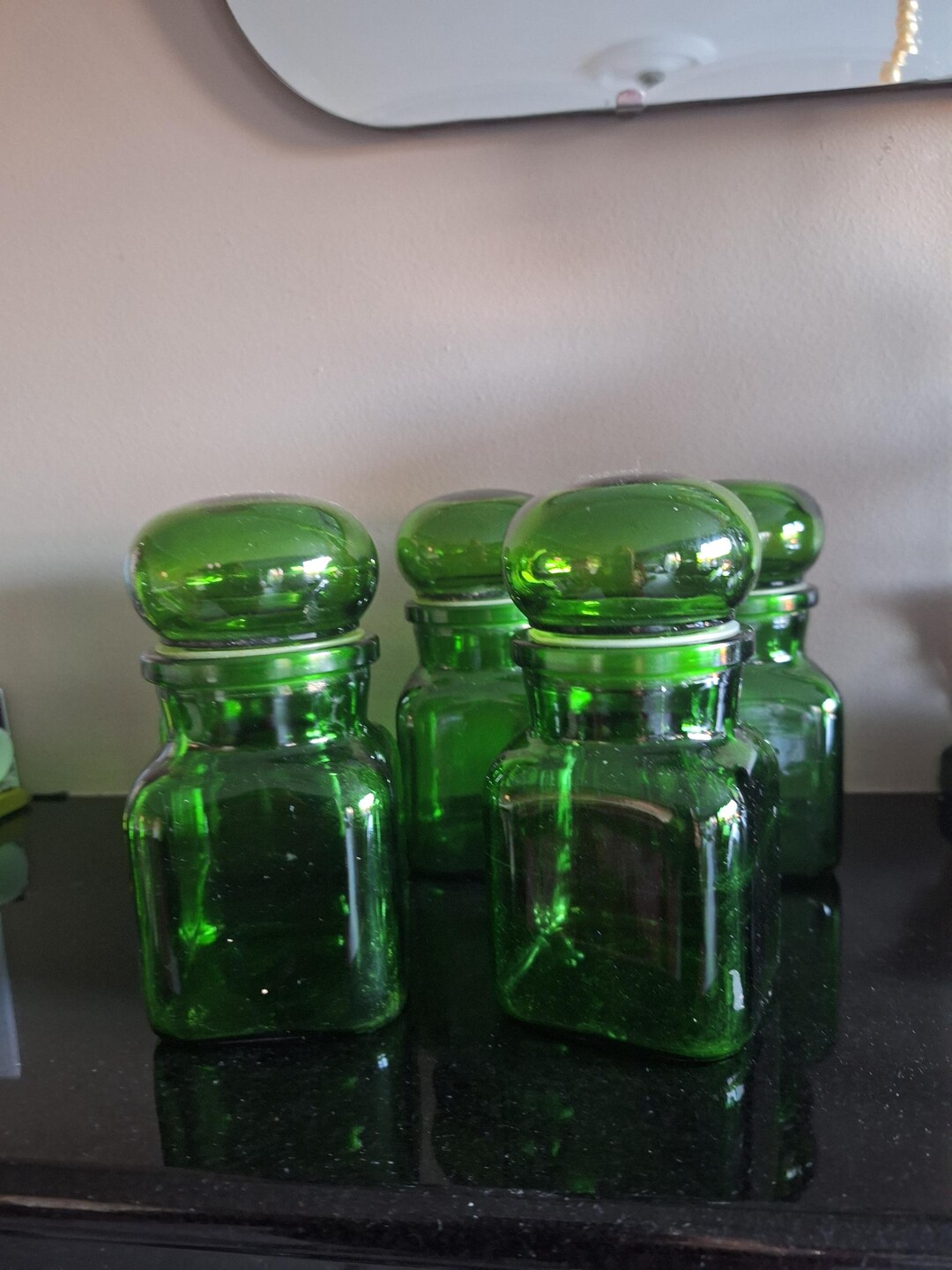 Set of 5 Vintage Green Glass Jars - Etsy