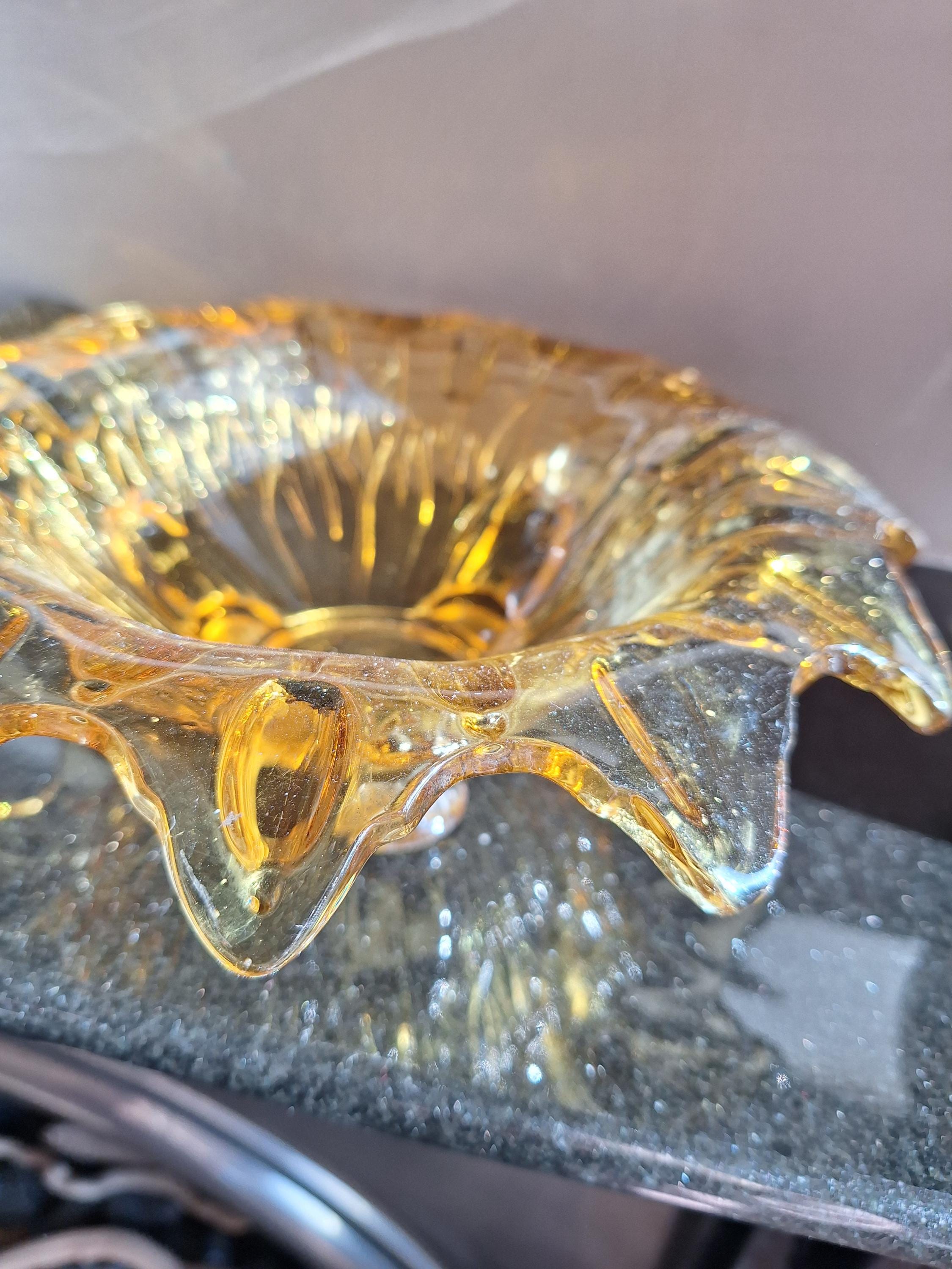 Vintage Amber Glass Waterfall Bowl - Etsy
