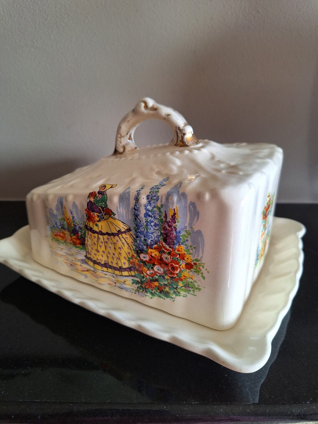 Vintage Cheese Dish and Lid Crinolyn Lady Falcon Ware - Etsy