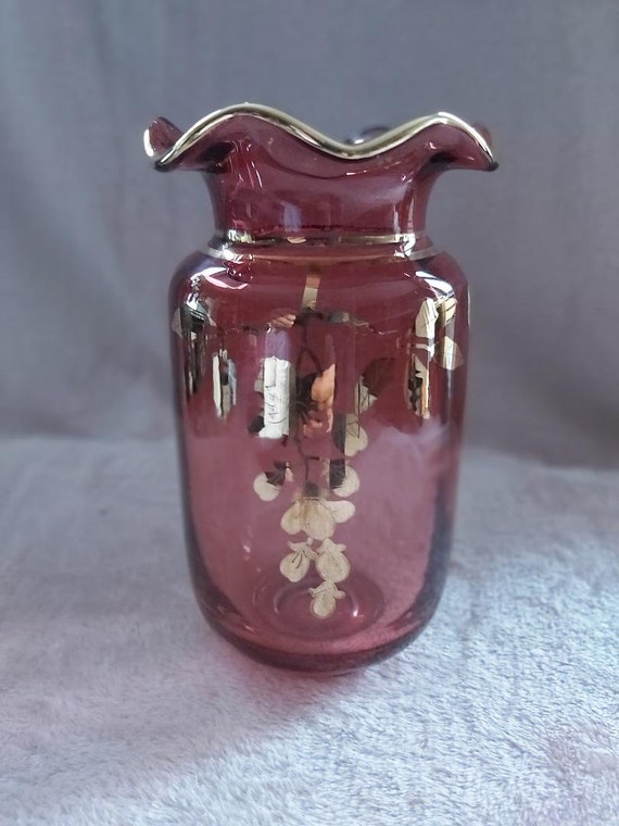 Stunning Bohemium Glass Vase Rasberry and Gold | Etsy