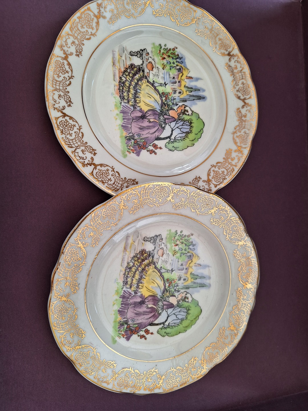 Pair of Argyle Crinoline Lady Side Plates - Etsy
