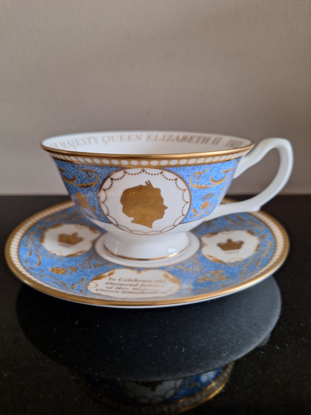 William Edwards Diamond Jubilee Elizabeth II Cup Saucer Hand Decorated ...