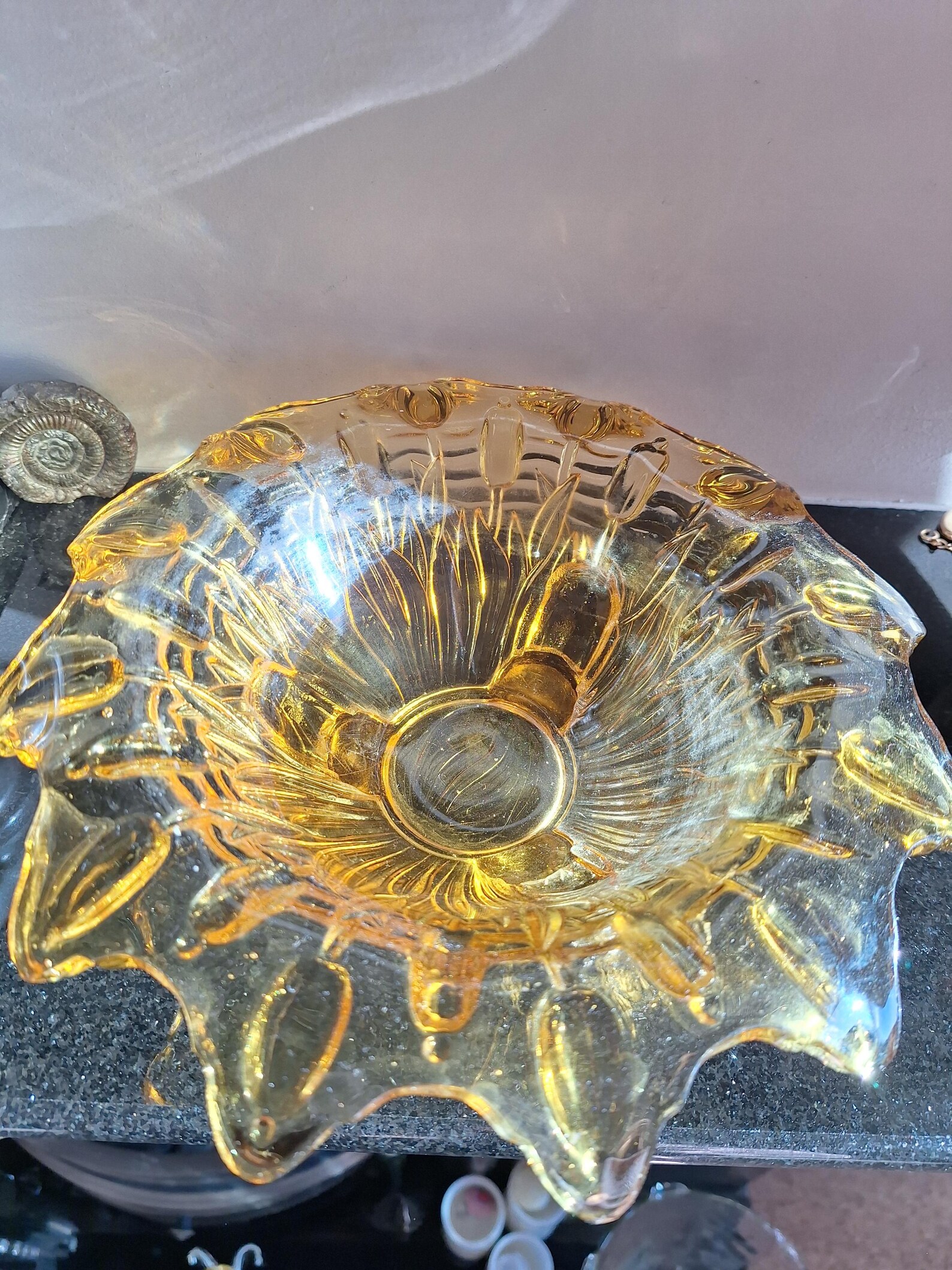 Vintage Amber Glass Waterfall Bowl - Etsy