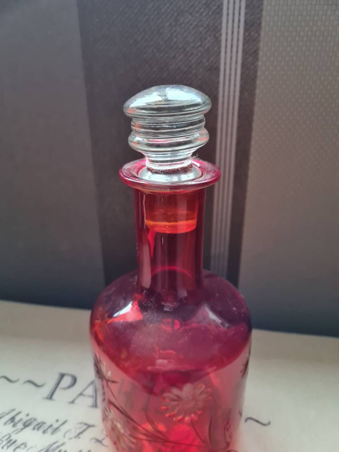 Ruby Red Cut Glass Flower Design Decanter - Etsy