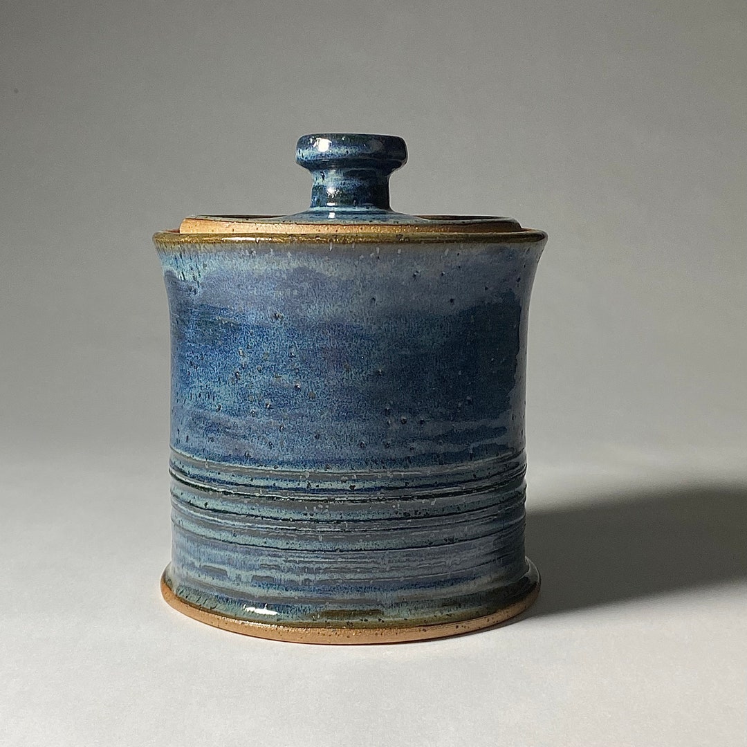 Denim Blue Ceramic Jar With Lid Handmade Pottery Stoneware Crock Coffee ...