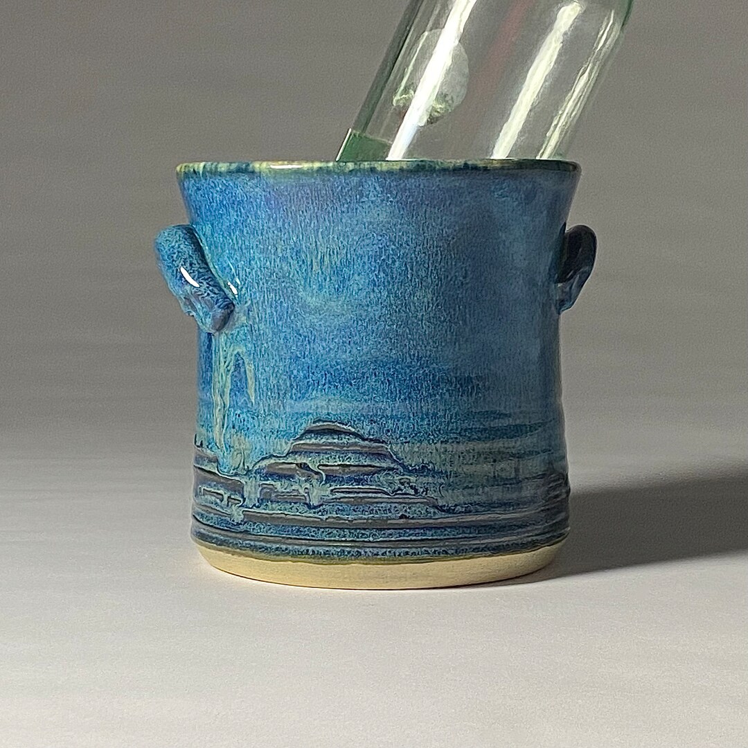Wine Chiller Two Toned Blue Handmade Pottery Wine Cooler Ceramic ...