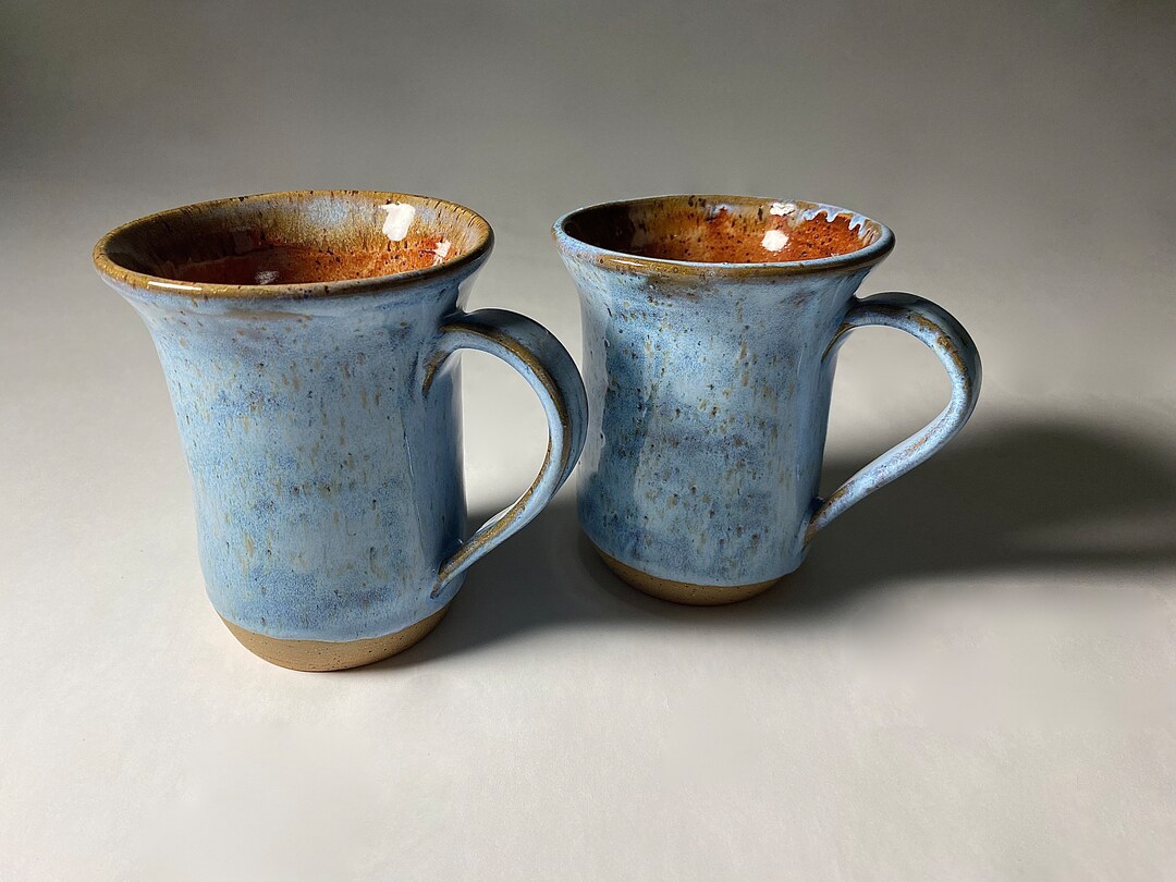 Handmade Ceramic Mugs Blue Set of Two Stoneware Pottery Couples Mugs ...