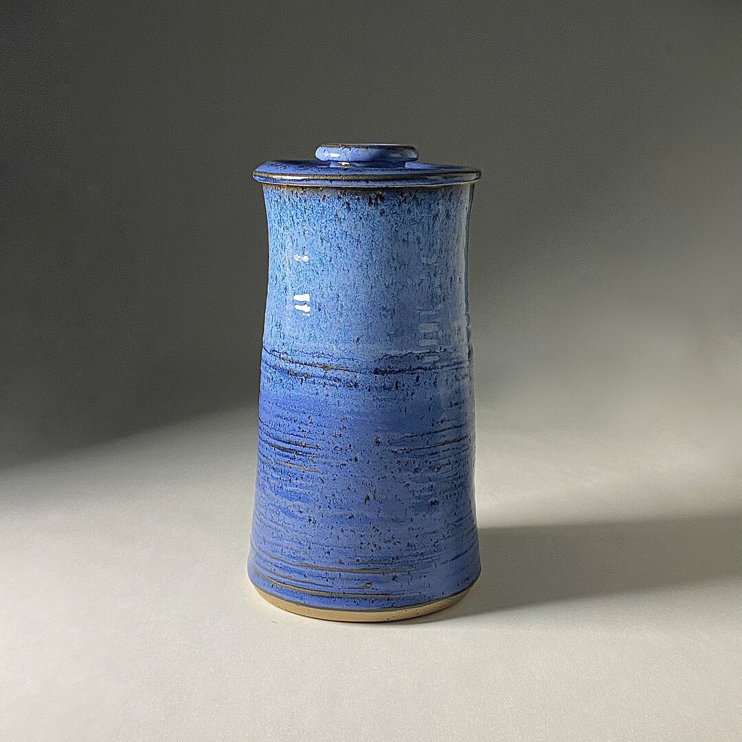 Tall Ceramic Jar With Lid Two Toned Blue Stoneware Handmade Pottery ...