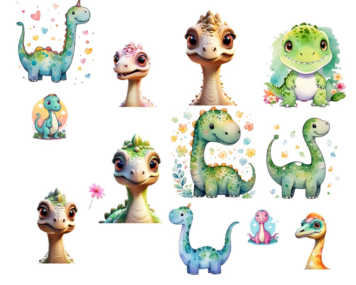 35 Cute Dinosaur Digital Clip Art Pieces Dinosaur Clipart, Watercolor ...