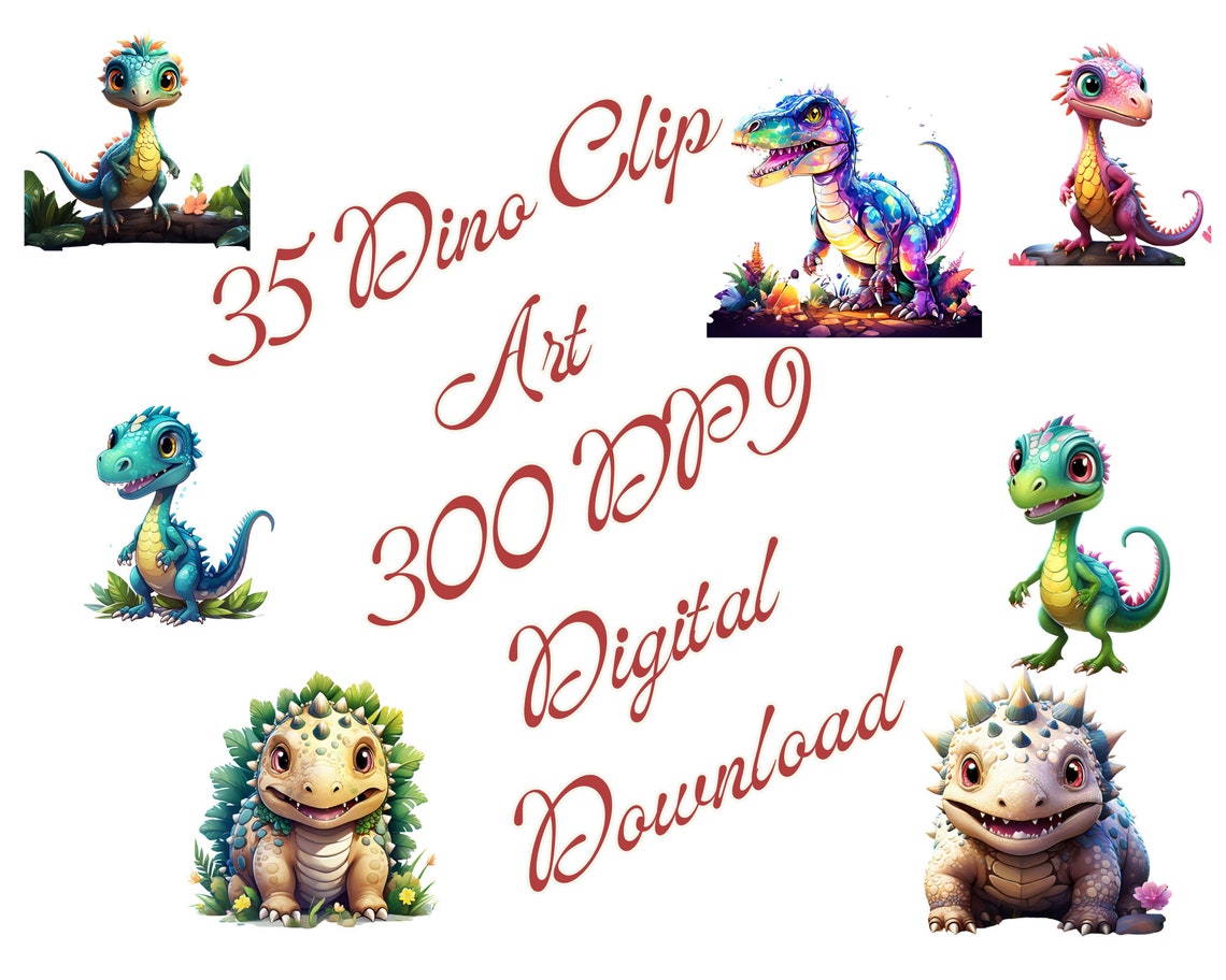 35 Cute Dinosaur Digital Clip Art Pieces Dinosaur Clipart, Watercolor ...