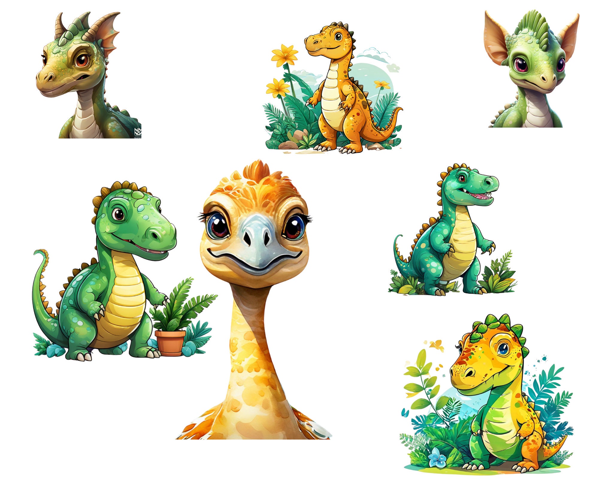 35 Cute Dinosaur Digital Clip Art Pieces Dinosaur Clipart, Watercolor ...