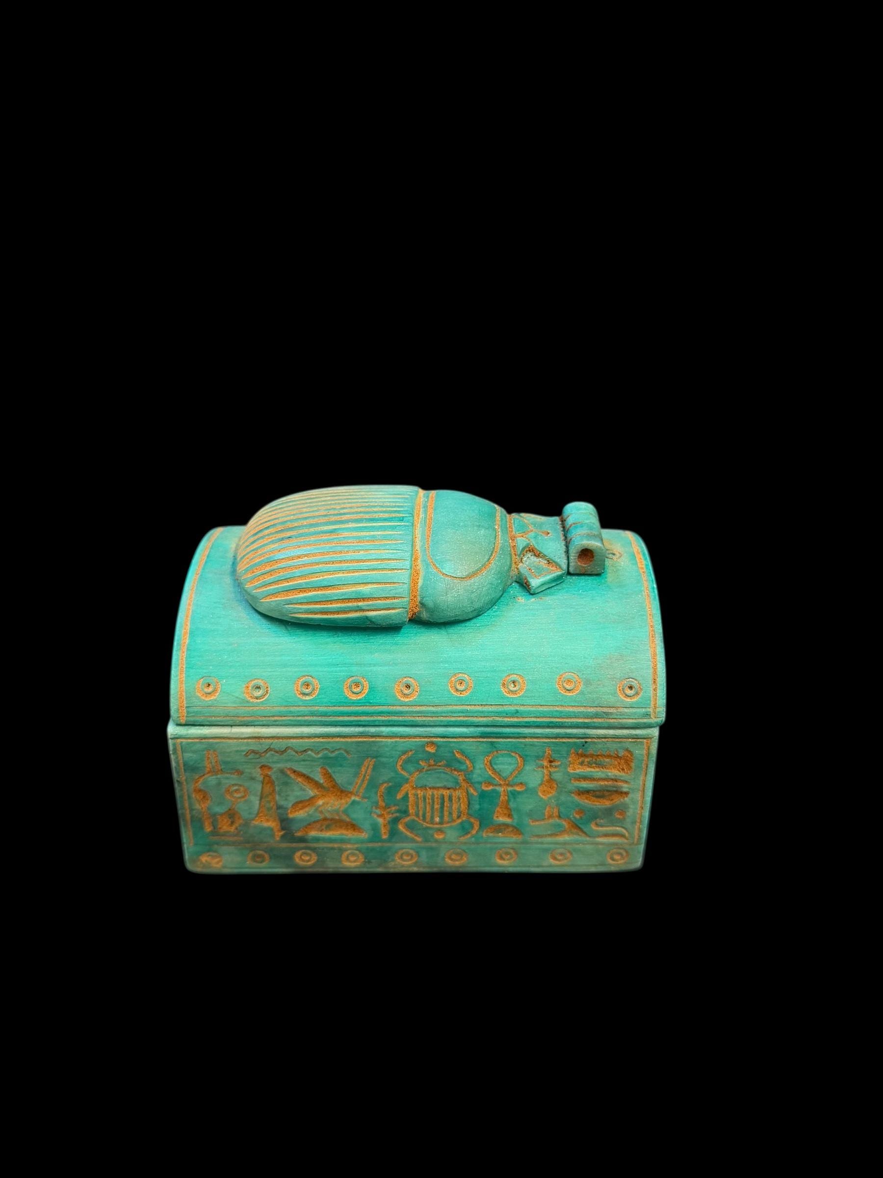 Sacred Scarab Ankh Box Turquoise Egyptian Memory Chest Mythical Symbol ...