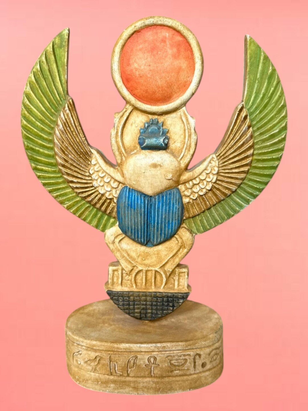 Unique Scarab Beetle Sculpture Symbol of Renewal With a Sun Disk Winged ...