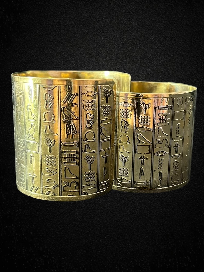 Gold Brass Egyptian Hieroglyphic Cuff Bracelet, Pharaoh Bangle Made in ...