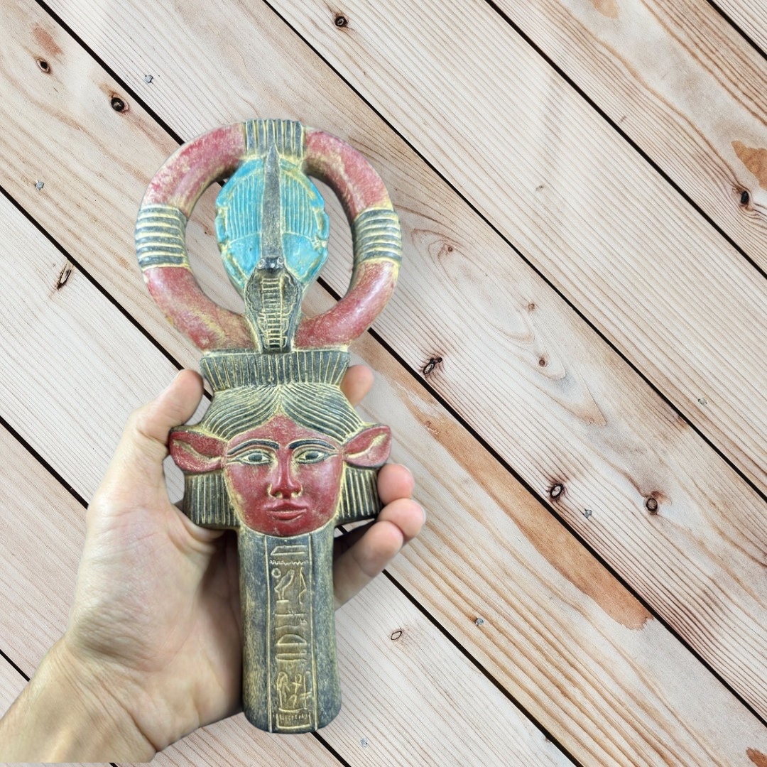 Best Ankh the Goddess Hathor Cow's Ear Key of Life With Scarab Stone ...