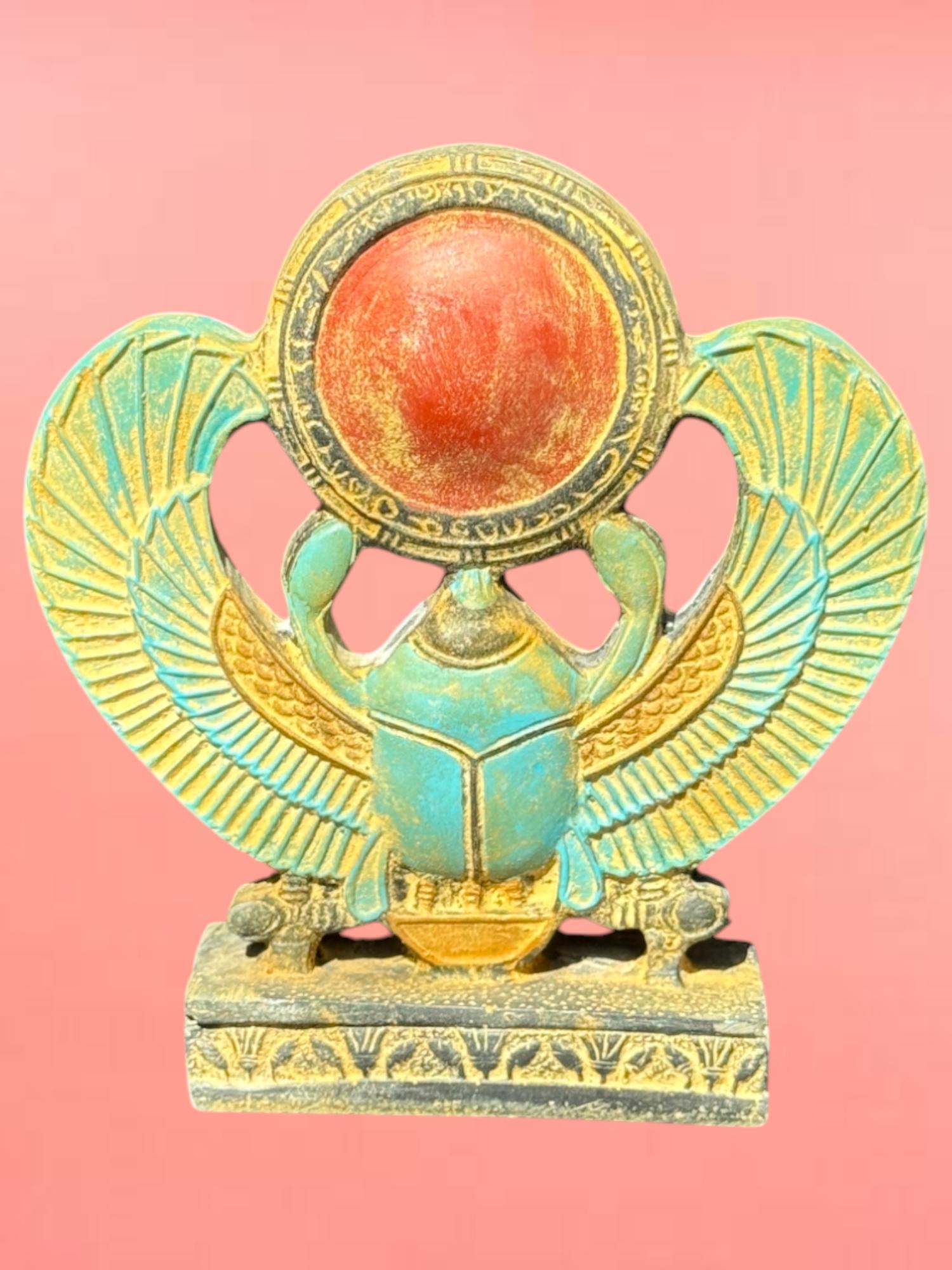Unique Scarab Beetle Sculpture Symbol of Renewal With a Sun Disk Winged ...