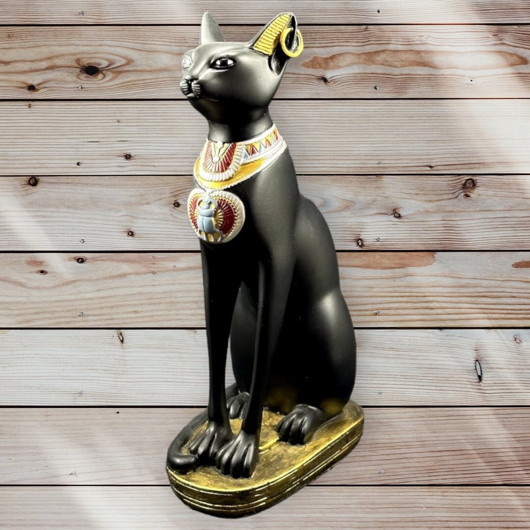 Unique Goddess Bastet Cat Large Statue Black With Scarab on Her Chest ...