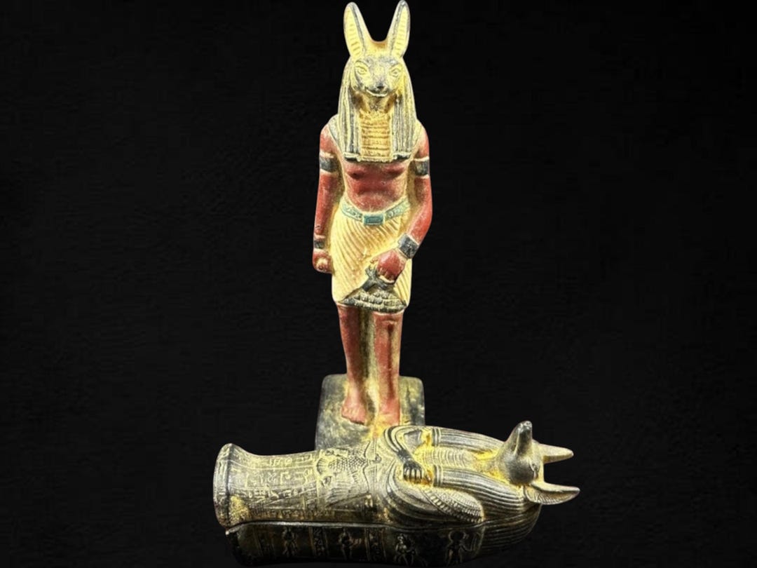 Egyptian Anubis Figurine With Coffin: Ancient God Sculpture - Etsy