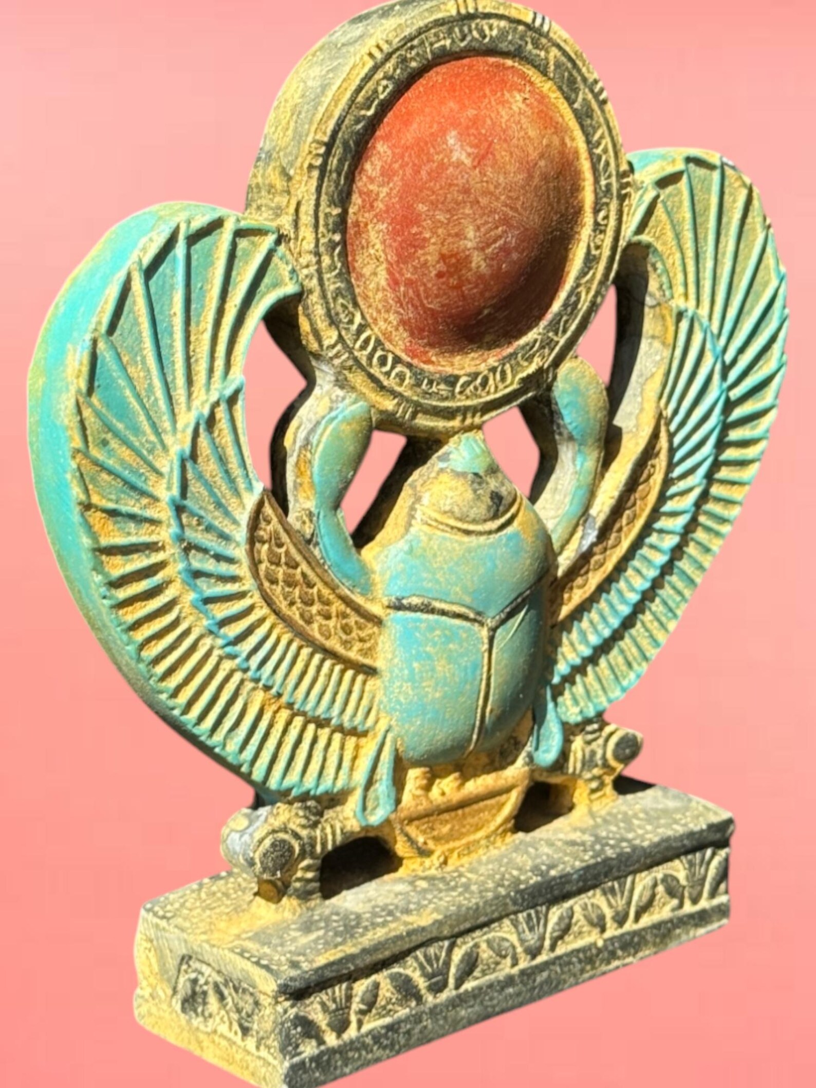 Unique Scarab Beetle Sculpture Symbol of Renewal With a Sun Disk Winged ...