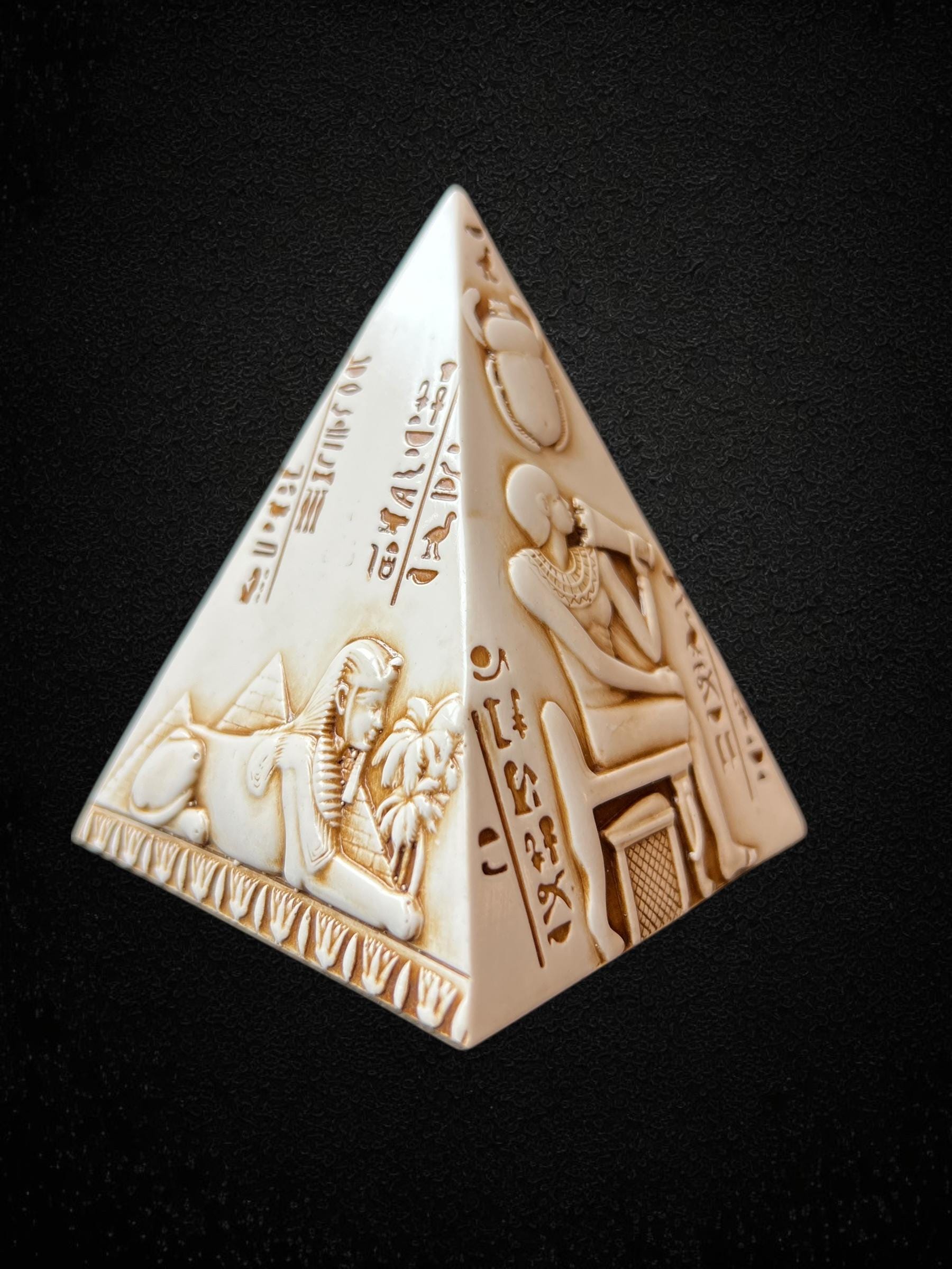 Ivory Mini Pyramid With Egyptian Symbols & Sphinx Relief Made in Egypt ...
