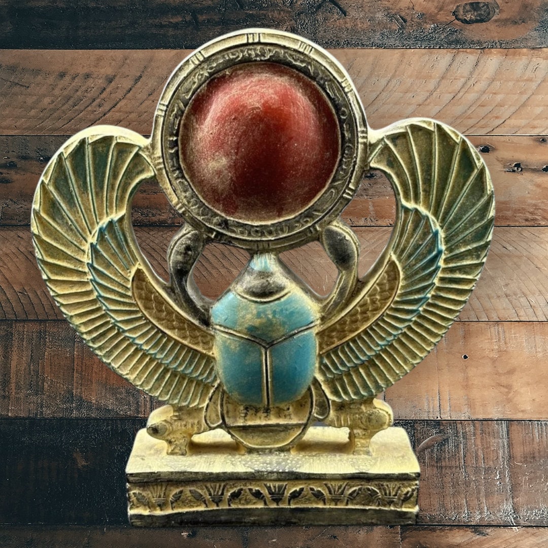 Scarab Beetle Sculpture Symbol of Renewal With a Sun Disk Winged SCARAB ...