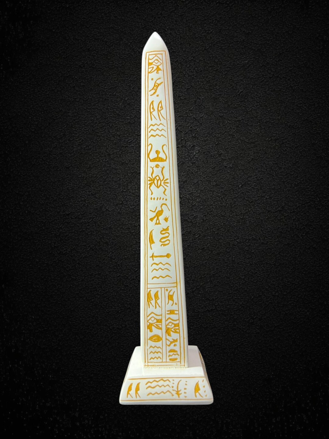 Hand-painted Egyptian Obelisk: White Sculpture With Yellow Hieroglyphs ...