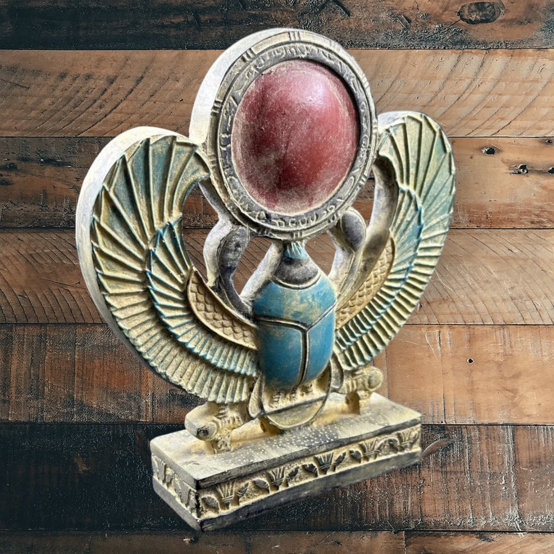 Scarab Beetle Sculpture Symbol of Renewal With a Sun Disk Winged SCARAB ...