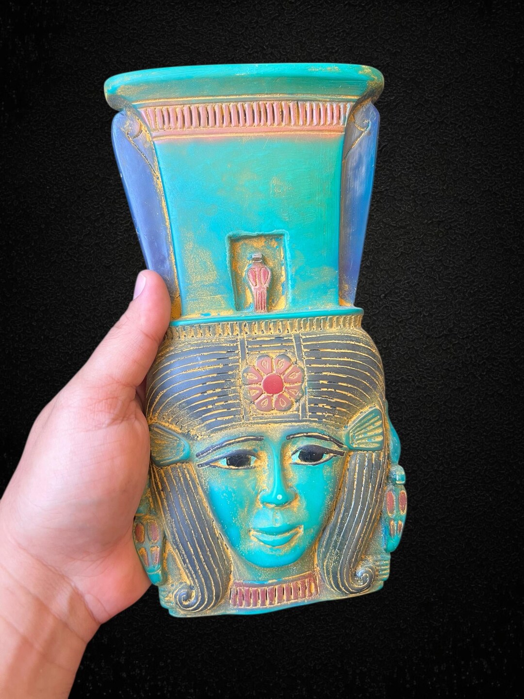 Egyptian Hathor Goddess Statue Ancient Style Head Sculpture With Crown ...