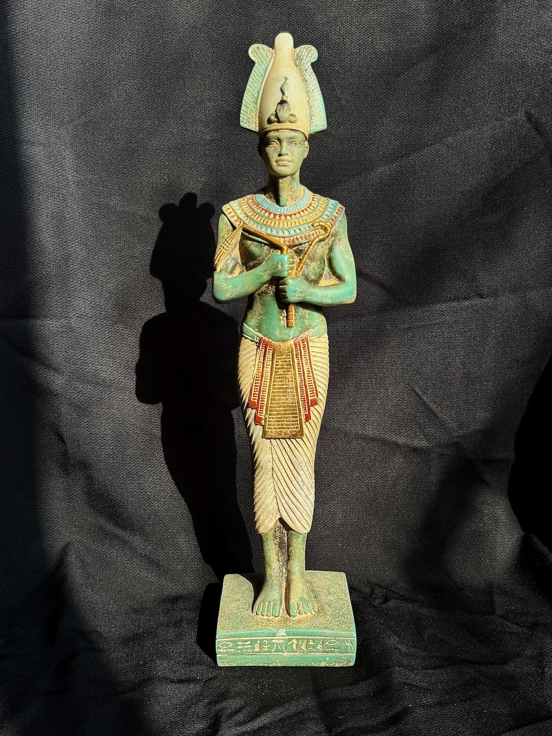 Ancient Egyptian Osiris Statue Figurine – Green and Gold Pharaoh God of ...