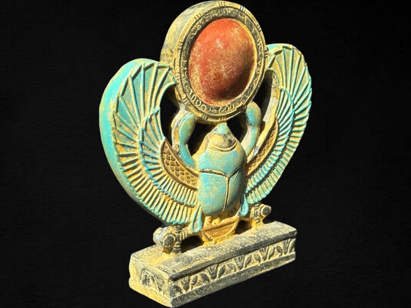 Unique Scarab Beetle Sculpture Symbol of Renewal With a Sun Disk Winged ...