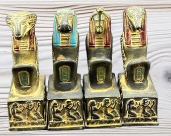Set of Tiny Four Ancient Egyptian Deities Statues Egyptian Statue ...